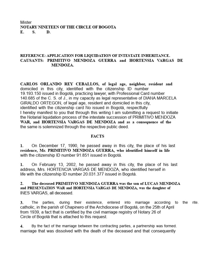 Intestate Inheritance Liquidation Request | PDF | Inheritance | Justice