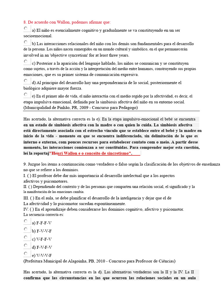 Cuestiones Wallon | PDF | Las emociones | Aprendizaje