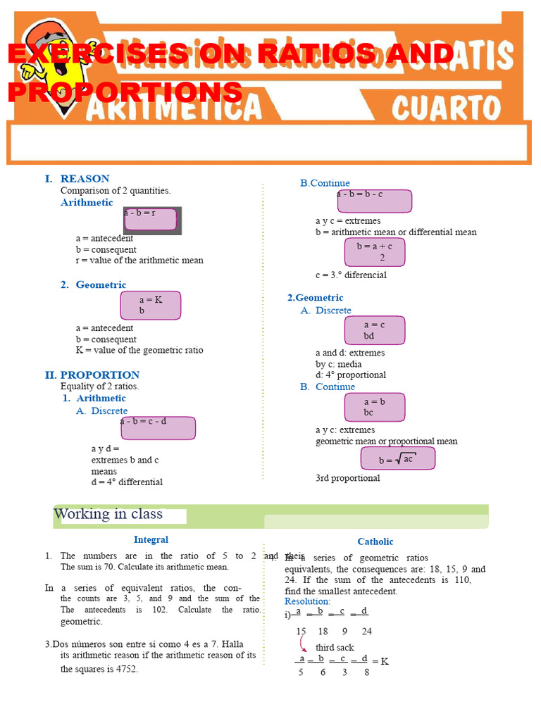 Exercises on Ratios and Proportions for Fourth Grade of Secondary ...