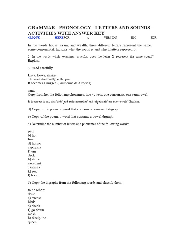 Phonetic Activities - Sounds and Letters - Answer Key | PDF | Consonant ...