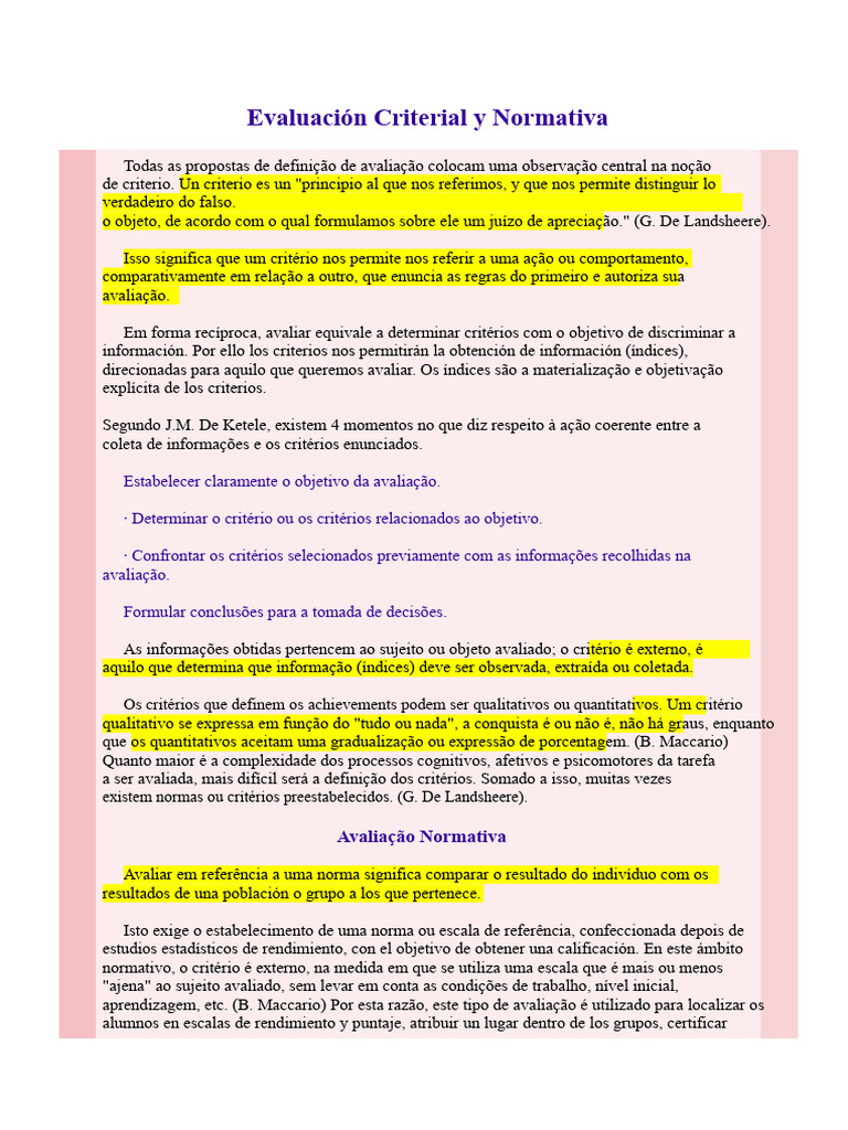 Avaliação Criterial e Normativa | PDF | Pedagogia | Aprendizado