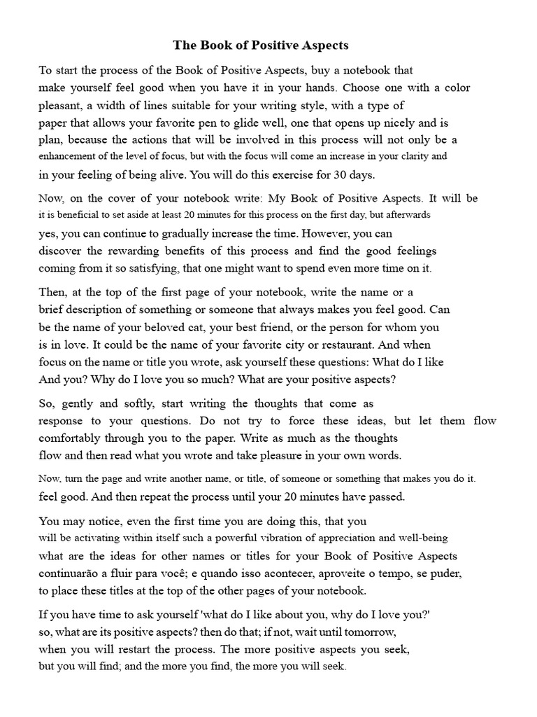 The Book of Positive Aspects | PDF | Thought | Experience