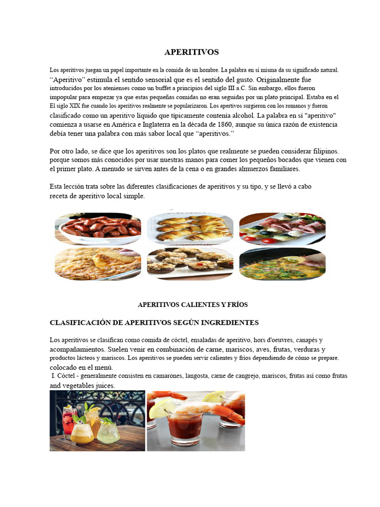 Introducción a los Aperitivos | PDF | ensalada | Salsa