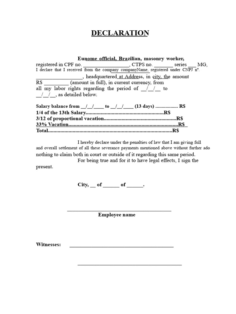 Labor Rights Settlement Declaration | PDF