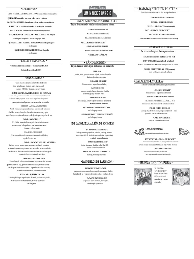 Menú para Llevar de Jim N Nicks | PDF | ensalada | Parilla