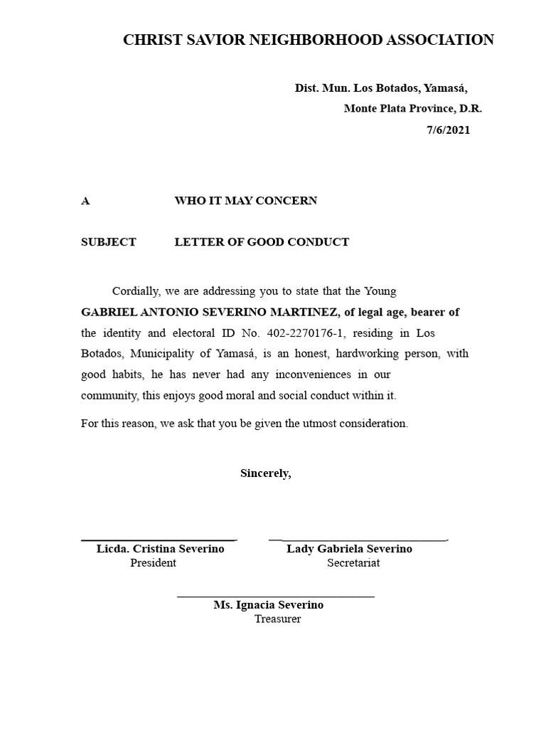Letter of Good Conduct Adoni | PDF
