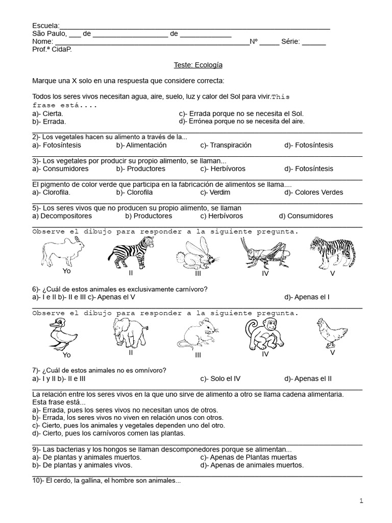 Test de Ecología para Estudiantes | PDF | Ecología | Herbívoro