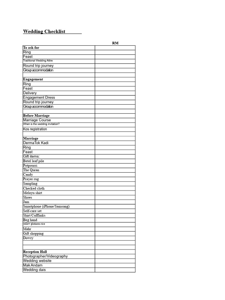 Simple Wedding Checklist | PDF