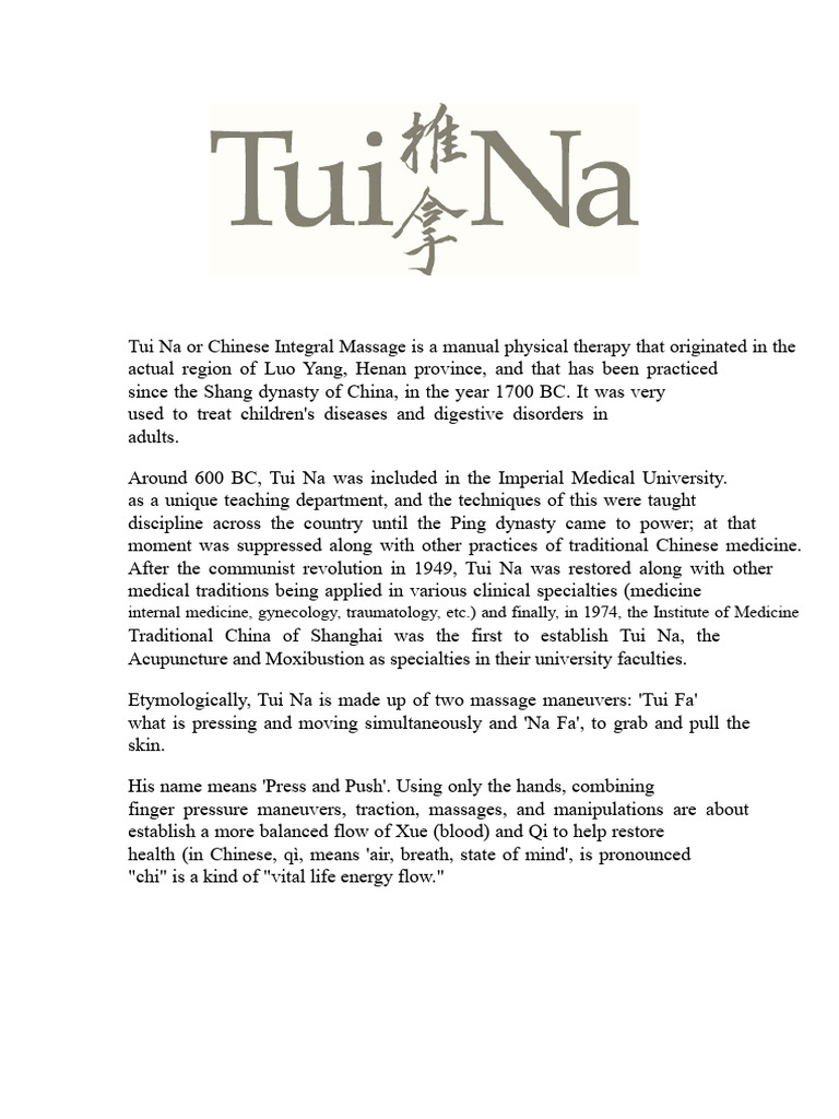 Tui Na: Traditional Chinese Massage Guide | PDF | Massage | Traditional ...