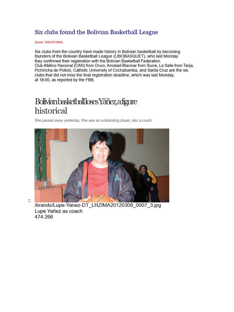 Notes on Bolivian Basketball | PDF | Bolivia | Sports