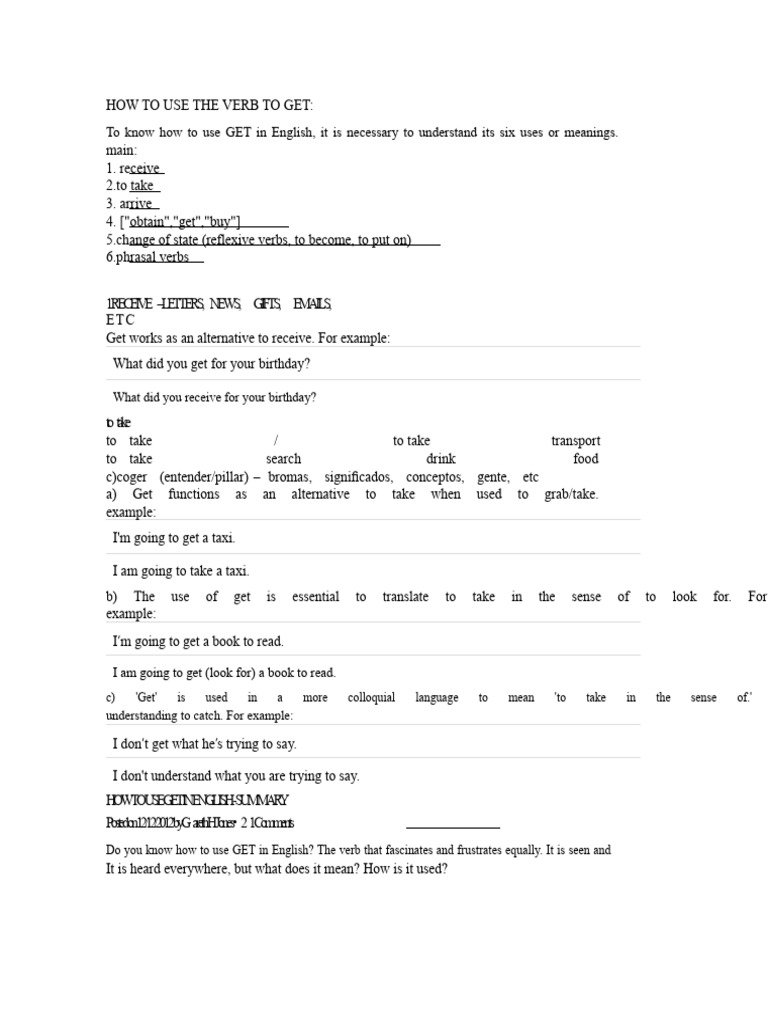 How To Use The Verb To Get | PDF | English Language | Verb