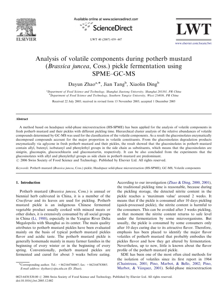 Analysis of Volatile Components During Potherb Mustard (Brassica Juncea ...