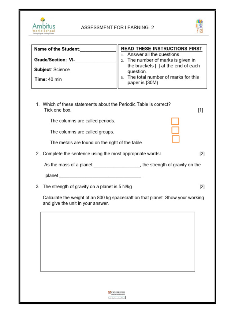 Science Assessment for Grade VI | PDF | Eclipse | Chemical Elements