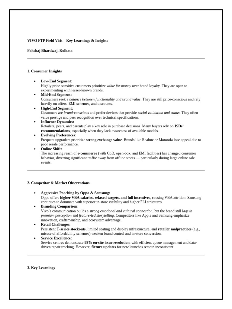 VIVO FTP Field Visit Insights & Strategies | PDF | Brand | Retail