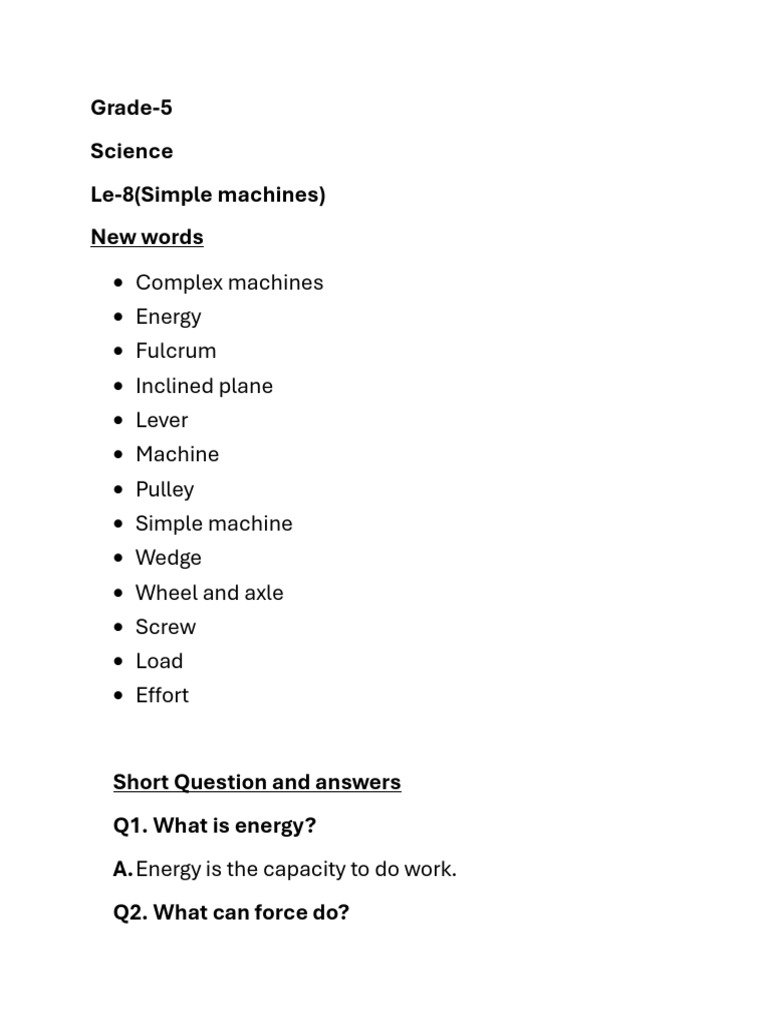 Understanding Simple Machines for Grade 5 | PDF | Machines | Lever