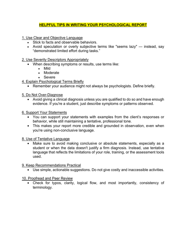 Helpful Tips in Writing Your Psychological Report | PDF | Thought ...