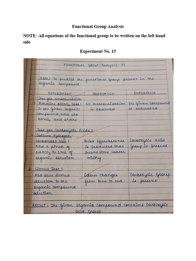 Functional Group Analysis Side Experiment No. 15 | PDF