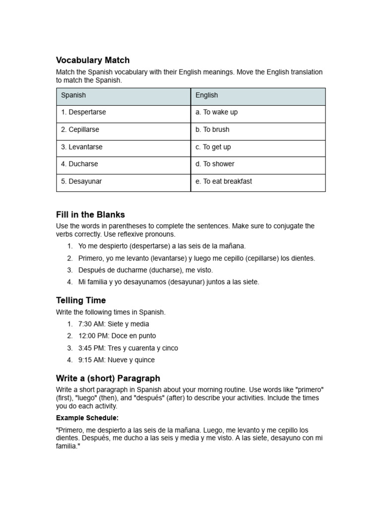 Copy+of+Spanish+Worksheet +Daily+Routine+and+Time | PDF