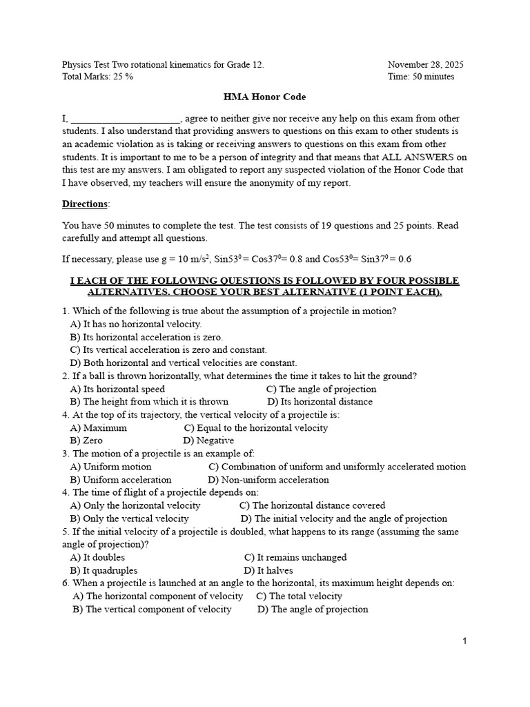 Grade 12 Physics Rotational Kinematics Test | PDF | Acceleration | Rotation