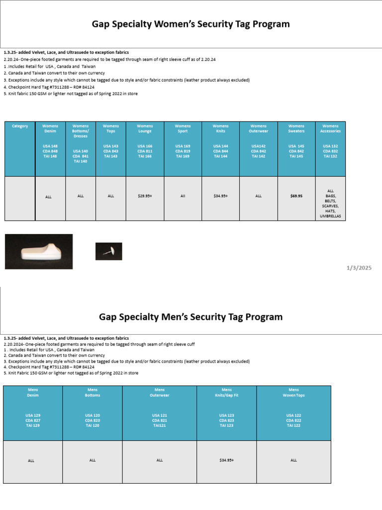 Gap Specialty Hard Tag Guides 2025 | PDF | Sweater | Trousers