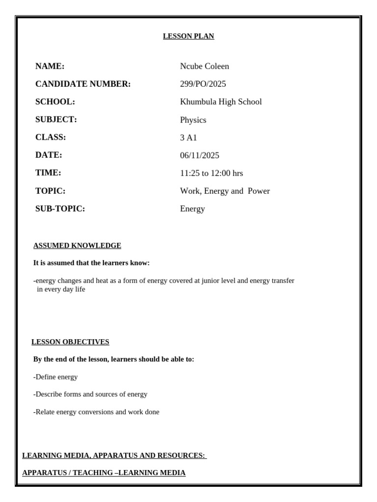 Energy Forms and Conversions Lesson Plan | PDF | Potential Energy ...