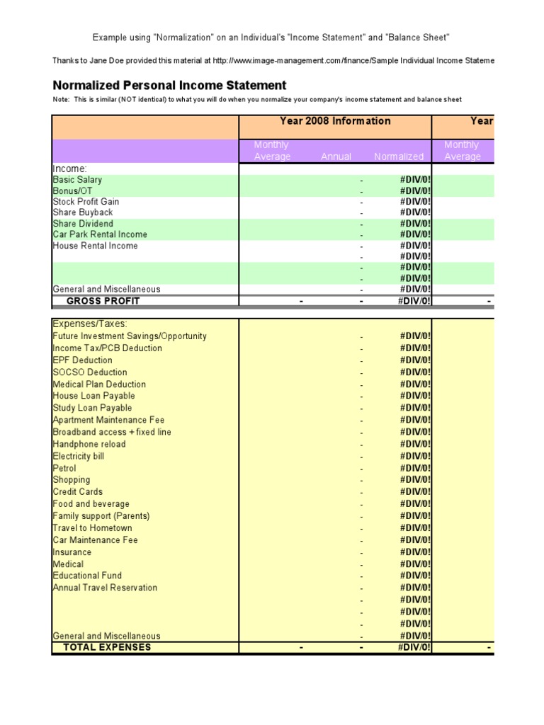Personal Income Statement Example