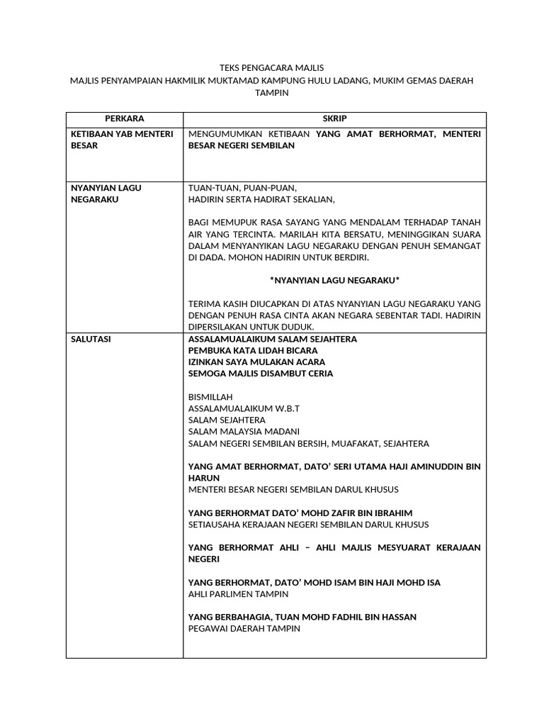 Teks Pengacara Majlis 19 Sept | PDF