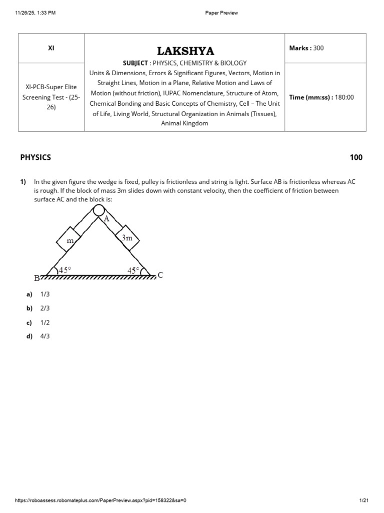 XI-PCB Objective Test (NEET) QP | PDF | Chemical Bond | Electron
