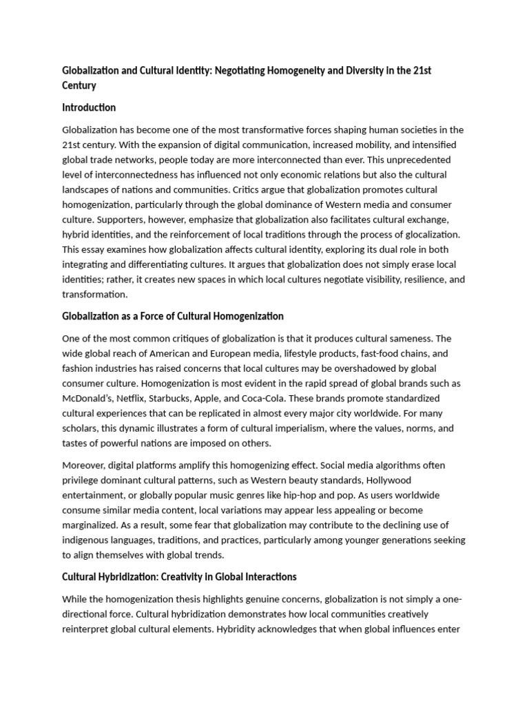 Globalization's Impact on Cultural Identity | PDF | Globalization | Brand