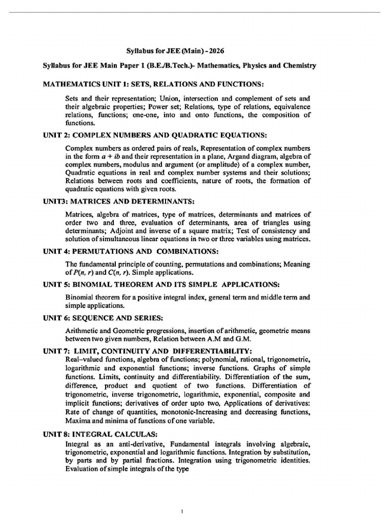 Jee Mains Syllabus | PDF
