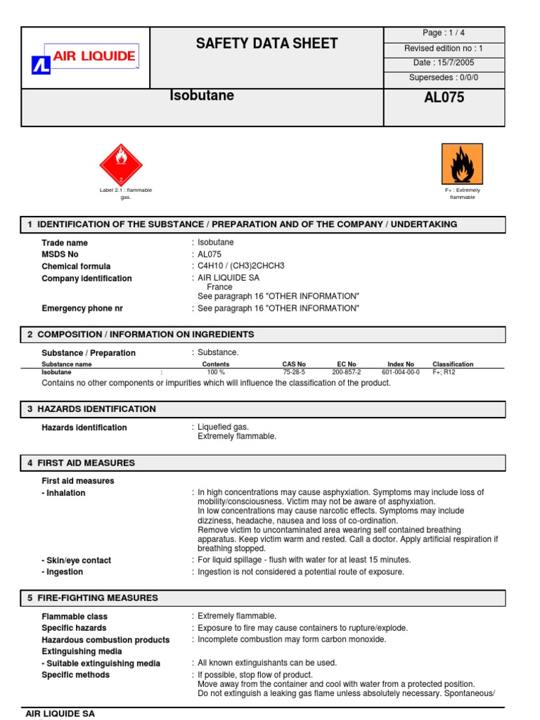 MSDS Isobutane EU | Chemistry | Materials