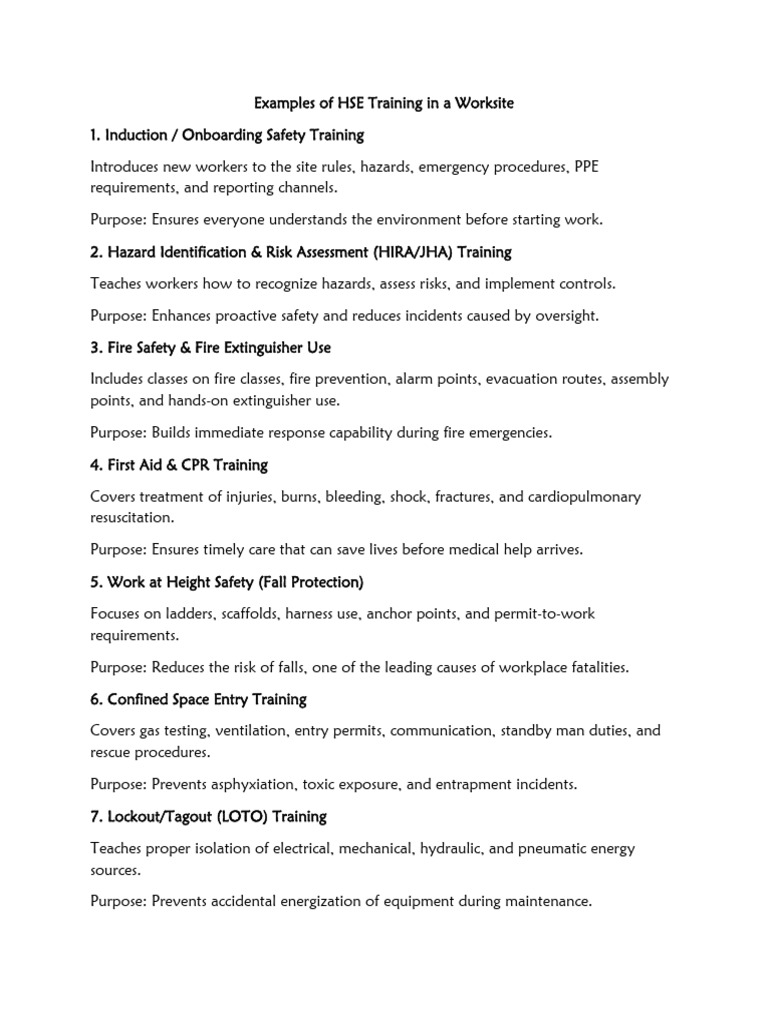 HSE Training in A Worksite | PDF | Occupational Safety And Health ...