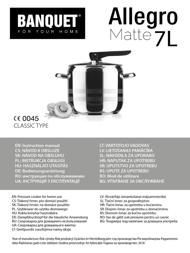 2311107M BANQUET Pressure Cooker ALLEGRO Matte 7L Manual Small | PDF ...