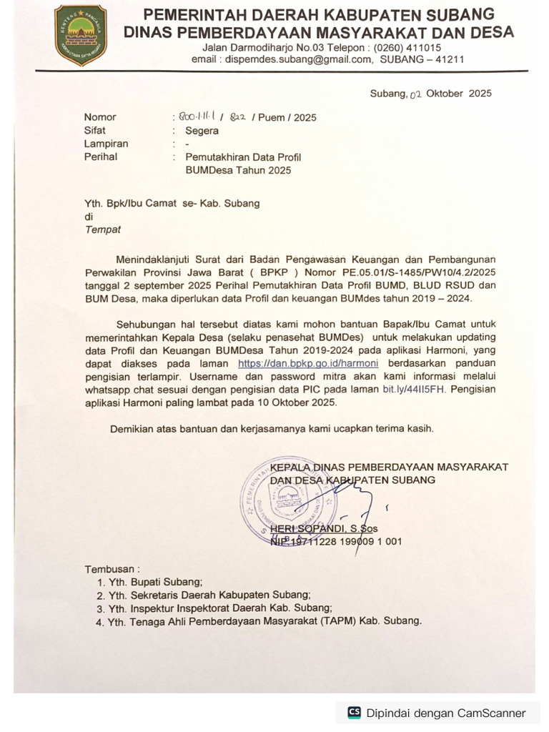 Surat Pemutakhiran Data Profil | PDF