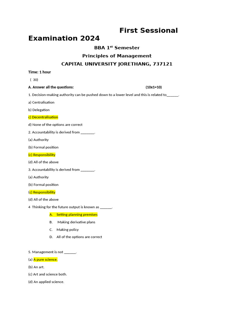 First Sessional Examination 2024 | PDF