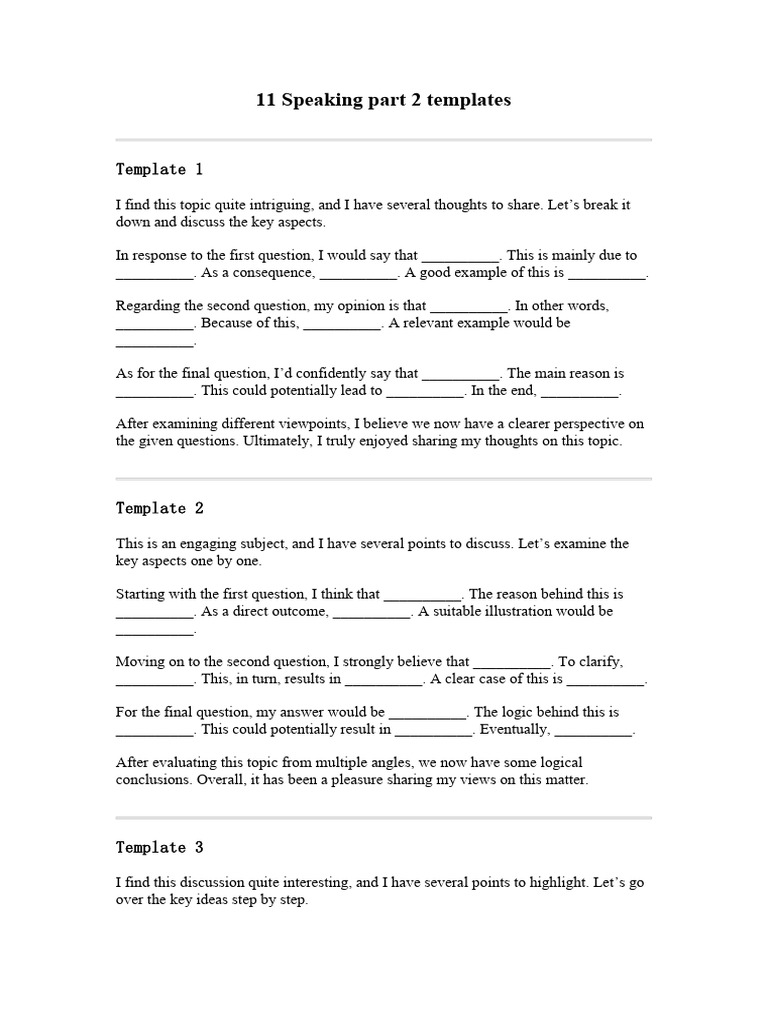 11 Speaking Part 2 Templates | PDF | Thought | Reason