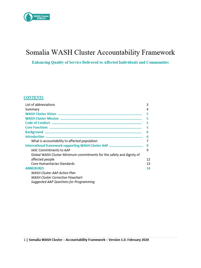 Somalia WASH Cluster Accountability Framework | PDF | Wash | Accountability