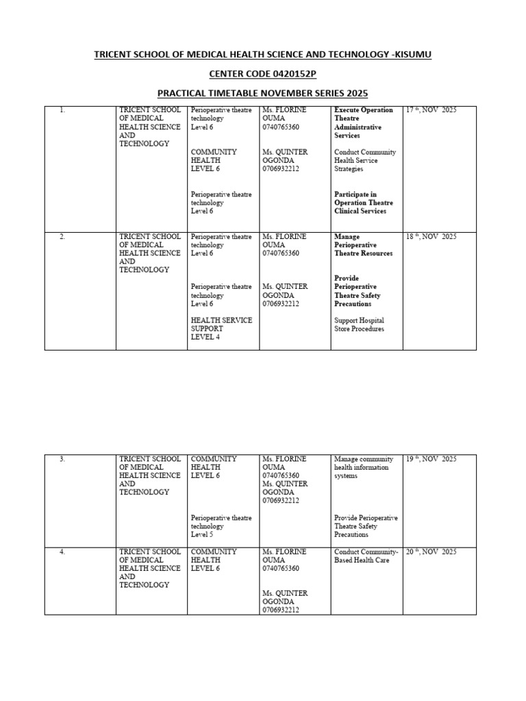 NOV-DeC 2025 TVETCDACC Practical Timetable-Kisumu Revised | PDF | Chess ...