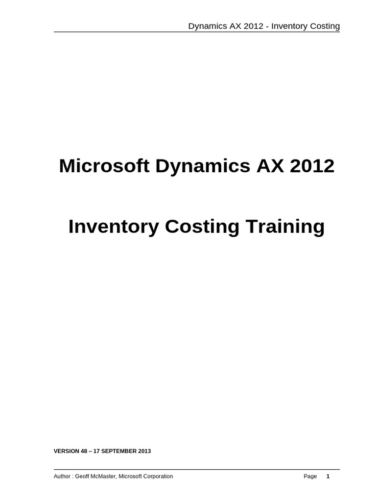 Dynamics AX 2012 Inventory Costing Guide | PDF | Inventory | Receipt