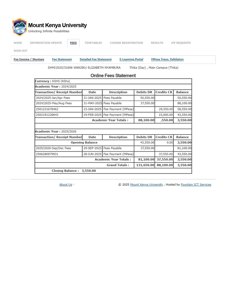 Elizabeth_Mount Kenya University _ Students Online Portal | PDF
