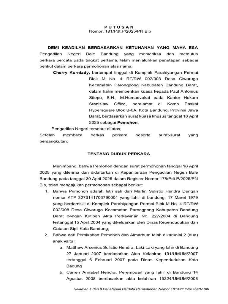 Salinan Putusan 181 PDT P 2025 PN Blb-Carren Fix | PDF