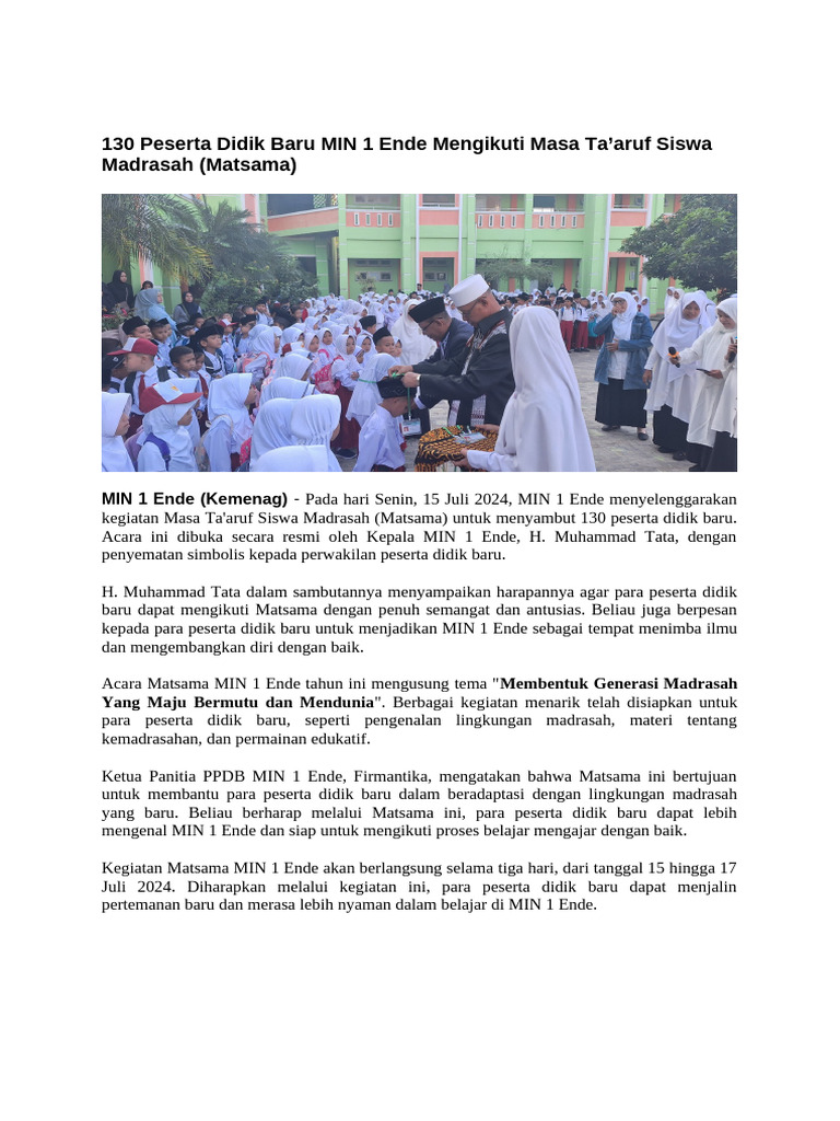Siswa Kelas Vi Min 1 Ende Melakukan Ujian Asesmen | PDF
