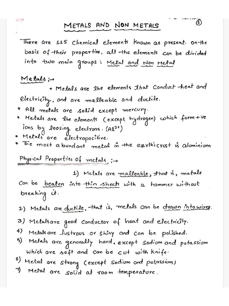 Converted - Class 10th Metal and Non-Metal Notes 2024 | PDF