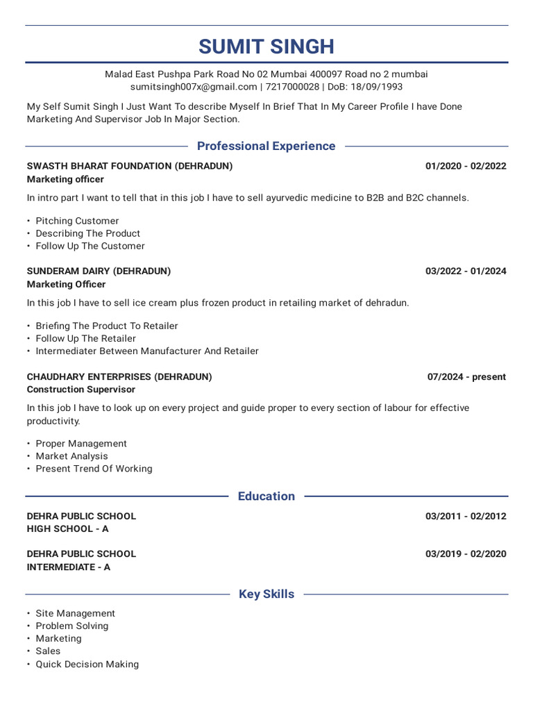 Sumit Singh - Cv | PDF