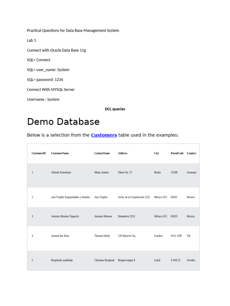 Practical Questions For Data Base Management System | PDF | Sql | Pl/Sql
