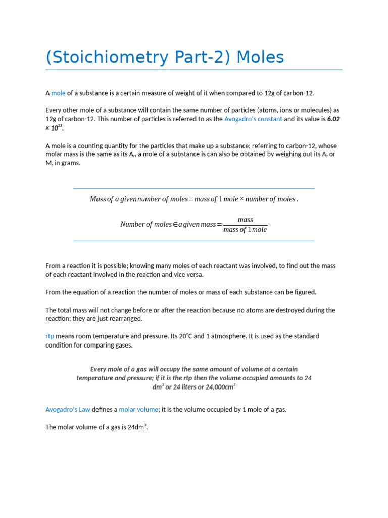 Understanding Moles and Stoichiometry | PDF | Mole (Unit) | Gases