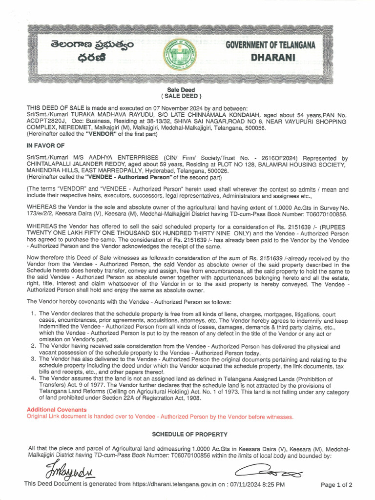Aadhya Sale Deed 2 | PDF