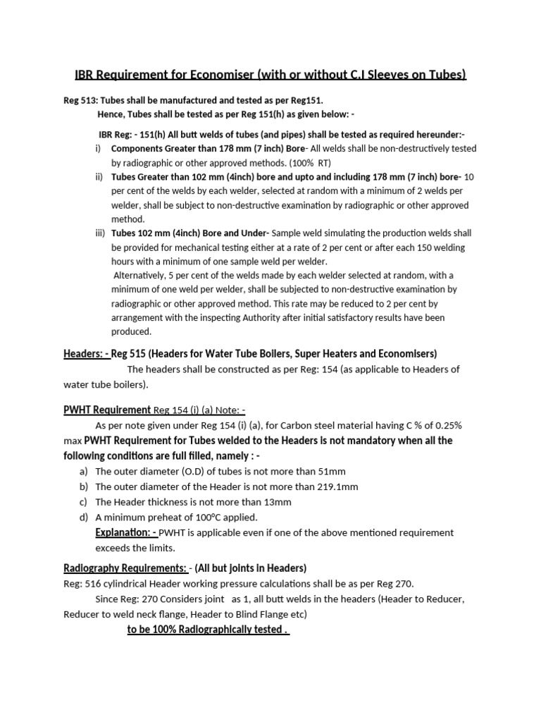 IBR Economiser Tube Welding Standards | PDF | Welding | Construction