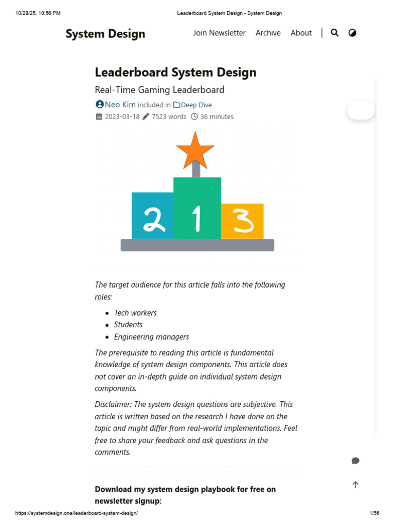 Leaderboard System Design - System Design | PDF | Sql | Databases