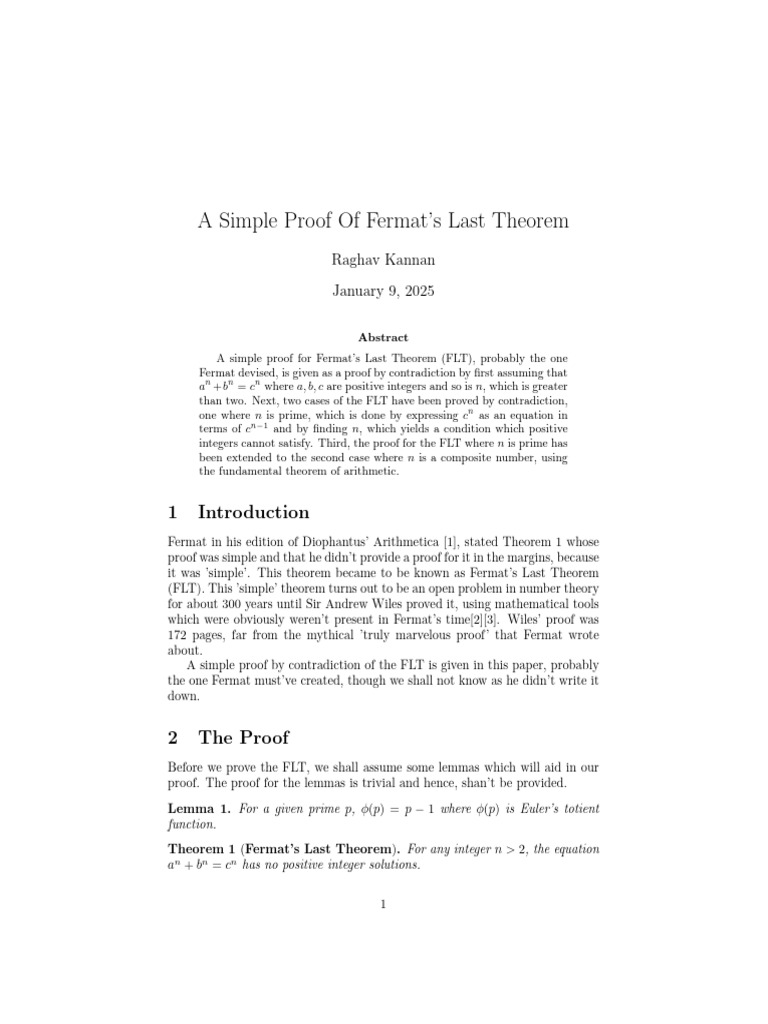 A_Simple_Proof_Of_Fermat_s_Last_Theorem (1) (1) | PDF | Fermat's Last ...